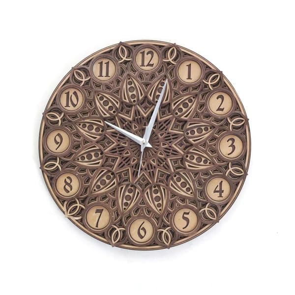 Buy KASTHAM wooden crafts Mandala Clock Wooden Layered Wall Clock ...