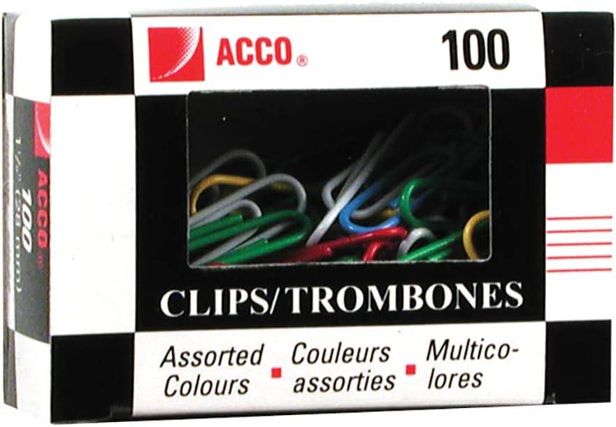 ACCO Vinyl Coated Coloured Paper Clips, 1-1/8-Inch Size, Assorted ...