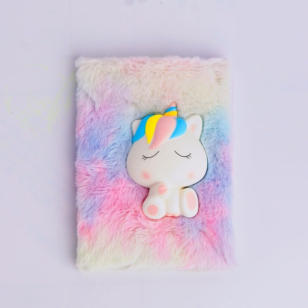 Unicorn Fur Diary for Kids, 3D Squishy Destress Unicorn Notebook Diary ...