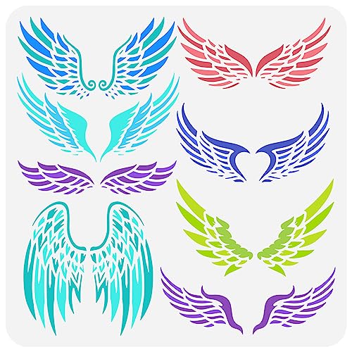 FINGERINSPIRE Angel Wings Stencils 30x30cm 8 Style Feather Wings ...
