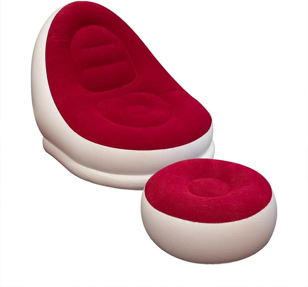 Priceless Homeware inflatable chair & Footstool With Soft Plush Fabric ...