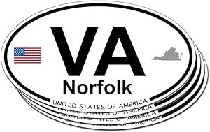 Amazon.com - US Decal, Inc. Norfolk, Virginia Oval Sticker - 4 Pack