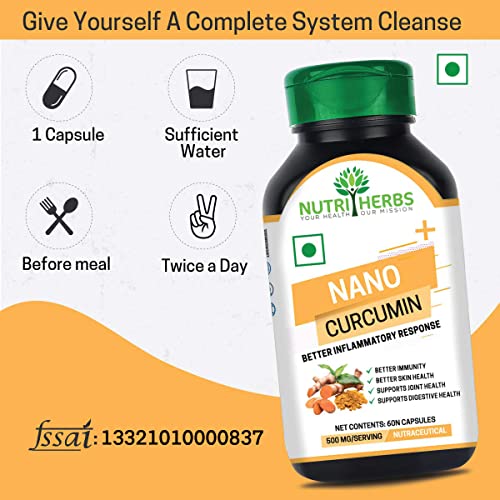 NUTRI HERBS Nano Curcumin Plus 500 Mg 60 Capsules for Bones & Joints ...