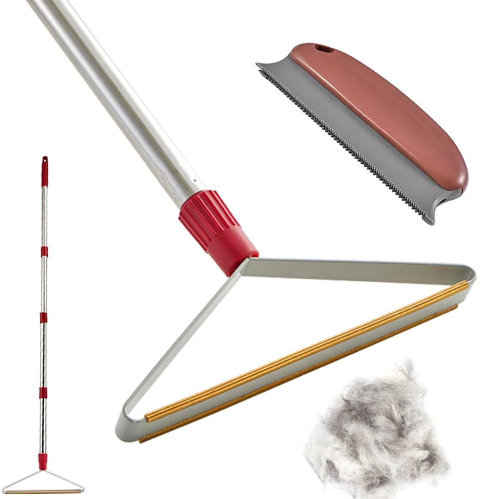 Upgrated Carpet Rake Pet Hair Remover with 60" Long Handle for Couch ...
