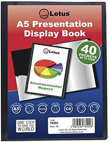 A5 Display Book - 40 Pockets (80 Sides) Black Presentation Display Book ...