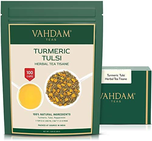 Amazon.com : VAHDAM, Turmeric Tulsi Herbal Tea Loose Leaf (100 Cups ...