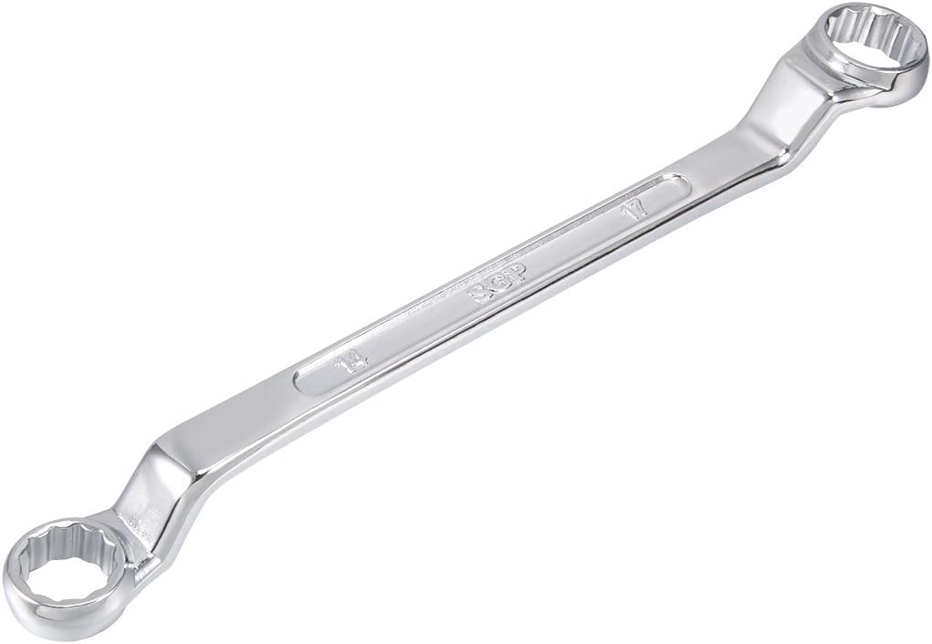 uxcell 14mm x 17mm Metric 12 Point Offset Double Box End Wrench Chrome ...