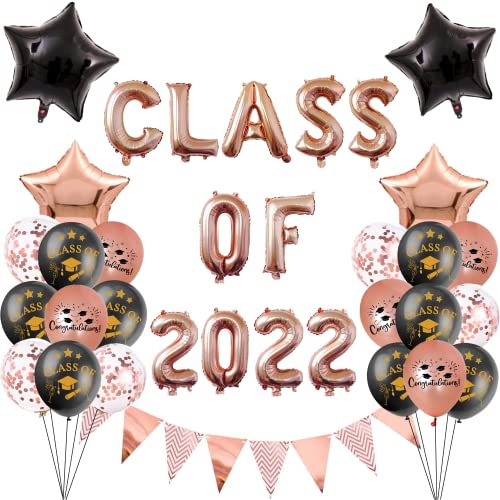 Class of 2023 Balloons with Black Star Balloons Set, Hanging Foil Gold ...