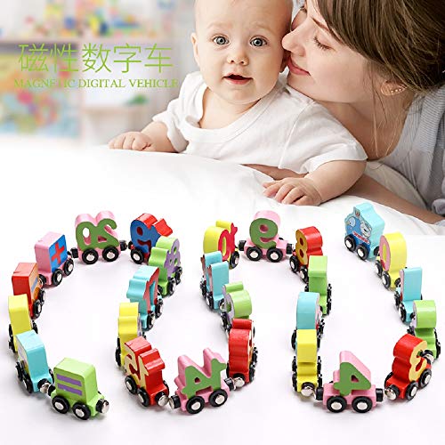 QUOXO Wooden Trackless Numbers Trains Set, Magnetic Train Cars for ...