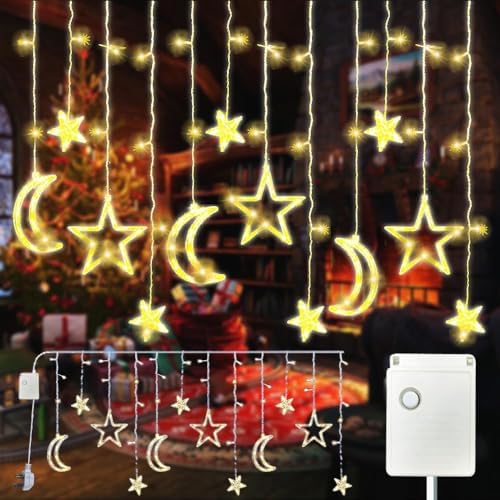Ramadan Decorations Lights, 3.5M Star Moon Ramadan Lights, 138 LED 8 ...