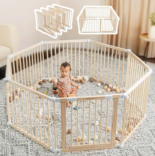 Baby Playpen & Baby Gate for Toddler and Babies, Foldable Wooden Large ...