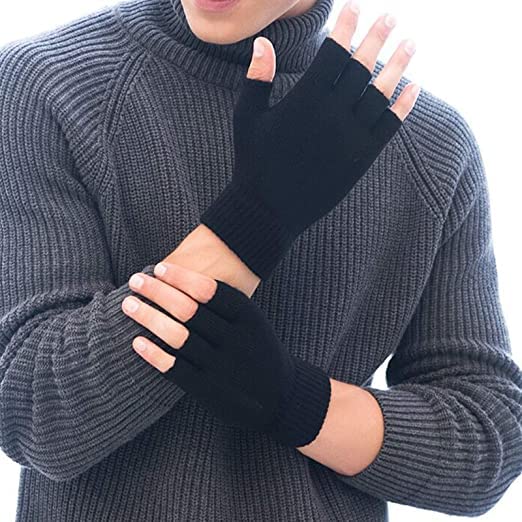 Buy Shopuspro Finger Cut Half Gloves Warm Fabric Half Finger Winter Men ...
