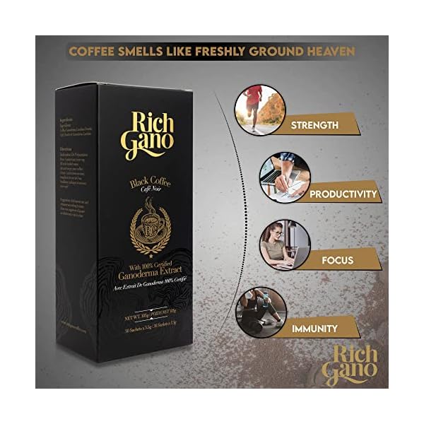 Rich Gano Reishi Mushroom Coffee – (1 Box of 30 Sachets) Black Coffee ...