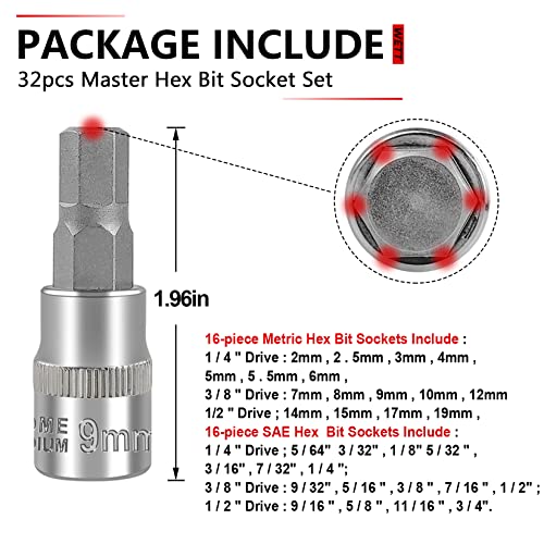 Snapklik.com : 32pcs Master Hex Bit Socket Set, Allen Socket Set, 1/4 ...