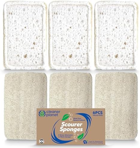 SOL 6pk Scour Sponges, Natural Cellulose Eco Scourer for Dishes or Non ...
