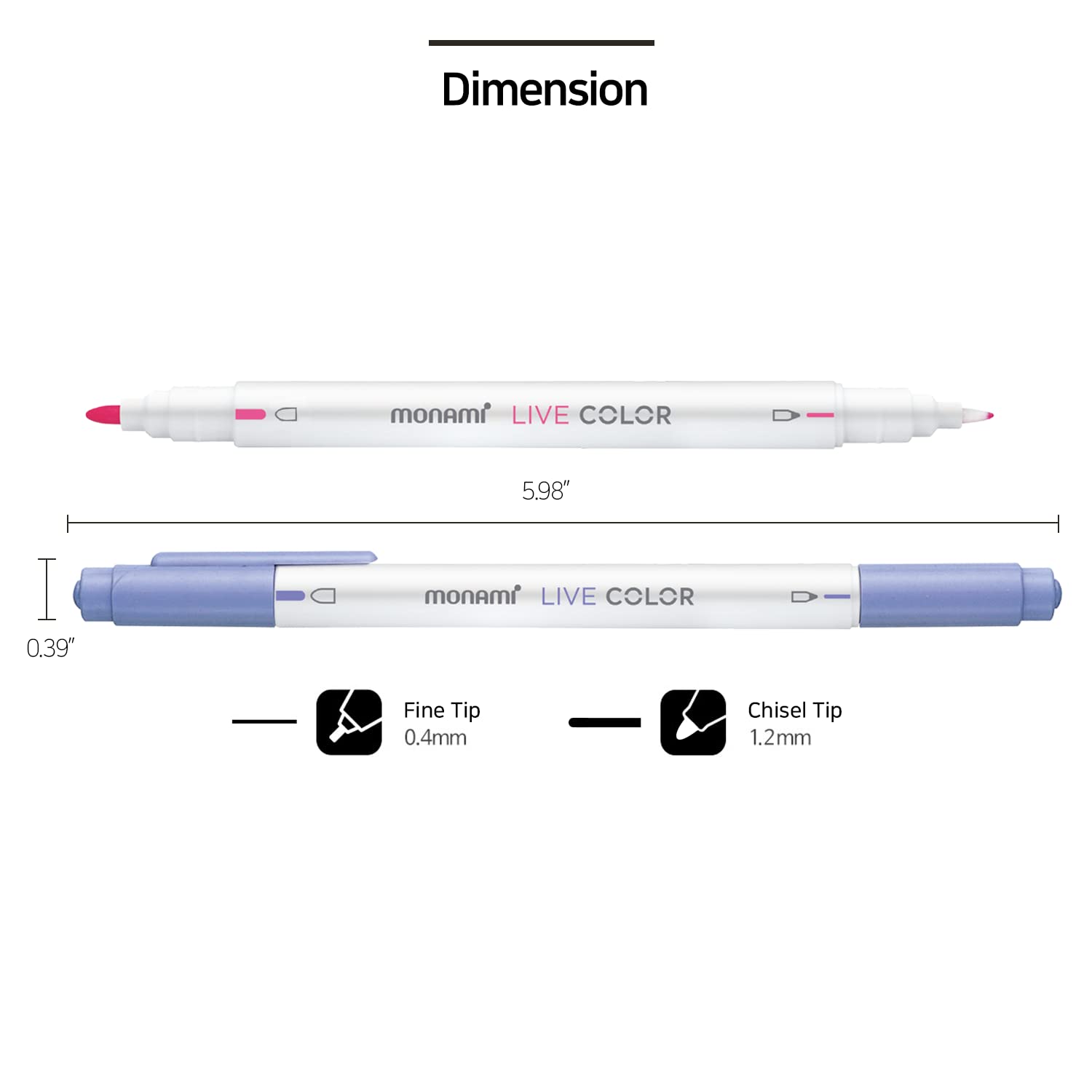 MONAMI LIVE COLOR Water-Based Twin Marker, Fine & Bullet Dual Tip ...