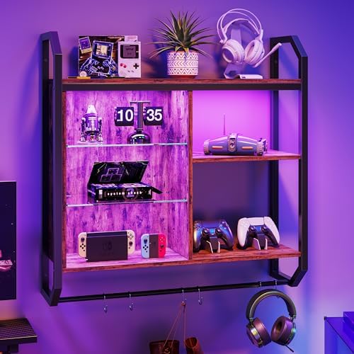 Bestier Gaming Floating Shelves, 34" LED Wall Mounted Shelf with ...