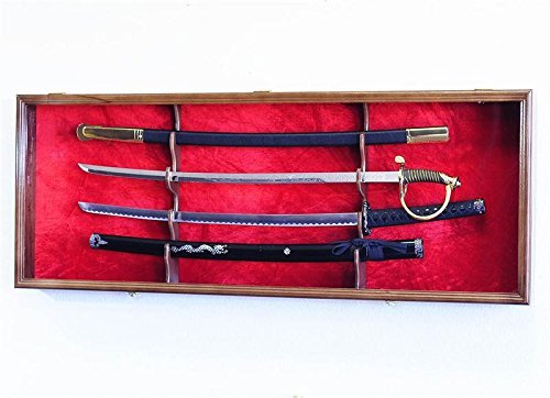 Amazon.com : 2 Sword Display Case Cabinet Stand Holder Wall Rack Box ...