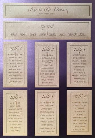 A3 Table Seating Plan, White with Silver Glitter and Cadburys Purple ...