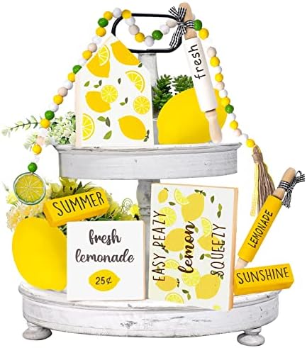 Amazon.com: 14 Pcs Lemon Tiered Tray Decor Set Summer Decorations Lemon ...
