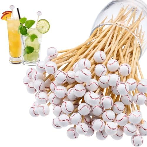 Amazon.com | Dycica 100 Pieces Baseball Bamboo Cocktail Picks Wooden ...