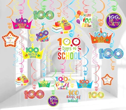 Amazon.com: KALEFO 30 Pcs 100 Days of School Decorations Hanging Swirls ...