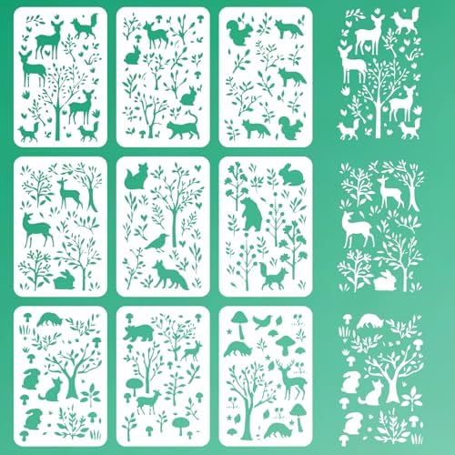 Amazon.com : INFUNLY 9-Pack Forest Animal Stencil Set 11.8x7.87 Inch ...