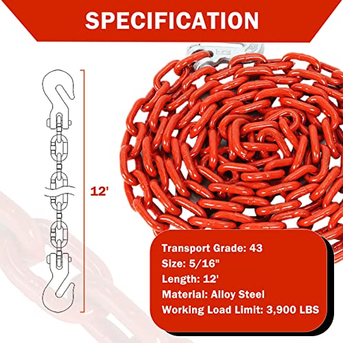 Snapklik.com : 5/16 In X 12 FT Weld High Test Chain, Tow Chain