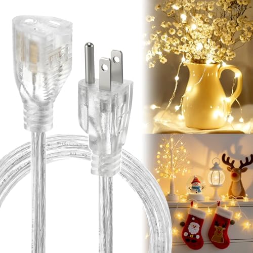 3 Prong Clear Extension Cord - 6 FT Male to Female Invisible Indoor ...