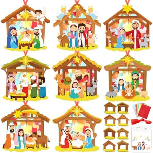 Amazon.com: 32 Set Christmas Nativity Suncatchers Crafts for Kids DIY ...