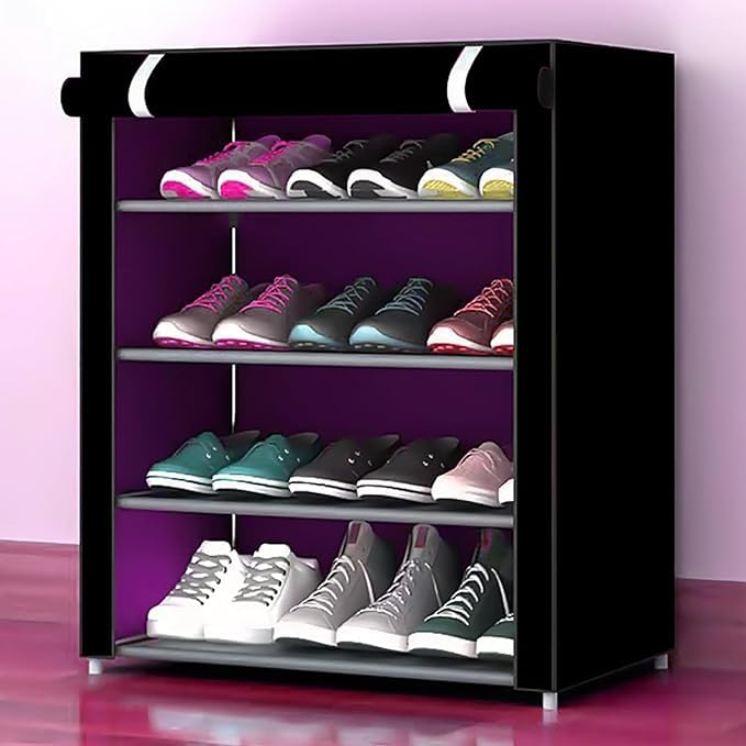 Collapsible Shoe Rack 4 Layer Black : Amazon.in: Home & Kitchen
