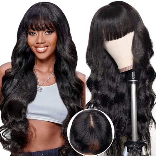 Amazon.com : Ruiyu Body Wave Wig with Bangs 2x4 Lace 180% Density Front ...