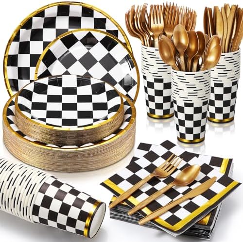 Amazon.com: Tioncy 200 Pcs Black and White Checkered Party Supplies ...