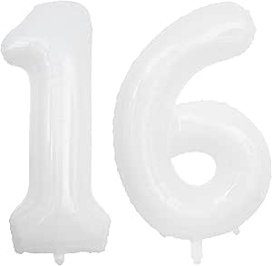 Amazon.com: 40 Inch Large White Sweet 16 Numbers Balloons Giant Helium ...