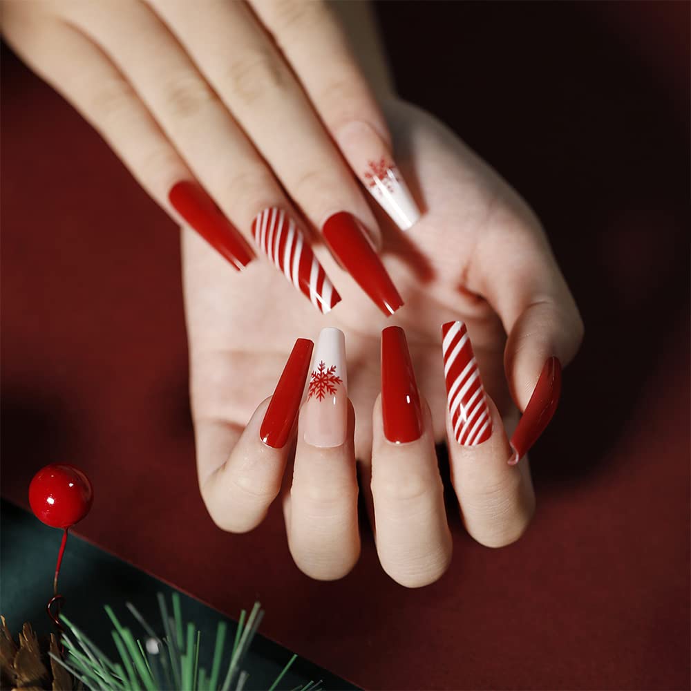 Christmas Candy Cane Acrylic Nails