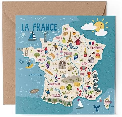 1 x Greeting Card - France French Map World Travel Europe - Blank ...