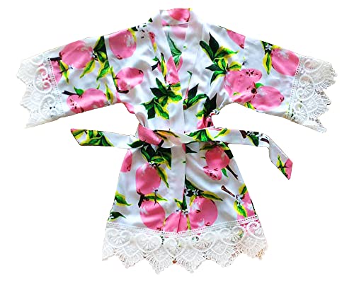 Amazon.com: Pink Lemon Girl Robe -White Baby Robe With Lace Trim-Flower ...