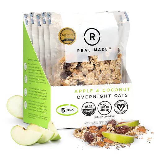 Real Made Organic Overnight Oats Apple Coconut, 5 Meals 2.12oz Packets ...
