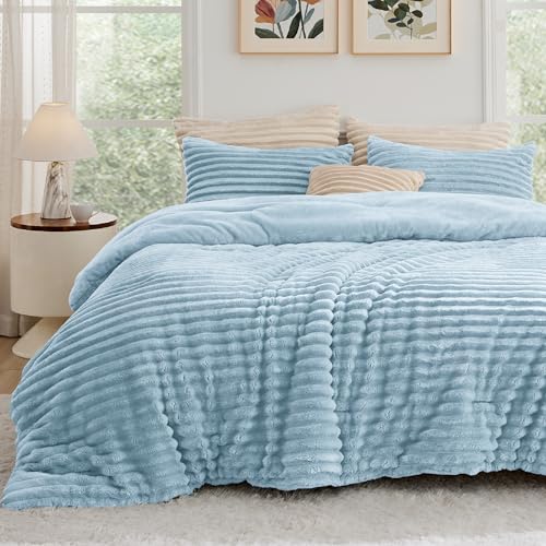 Bedsure Fluffy Comforter Set Queen - Super Soft Faux Fur Comforter ...