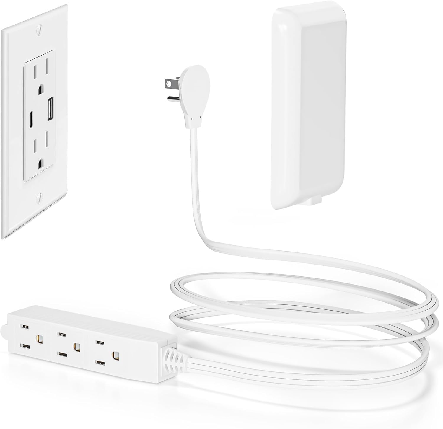 Flat Plug Extension Cord 3FT, JOELEW 3 Outlet Power Strip with Outlet ...