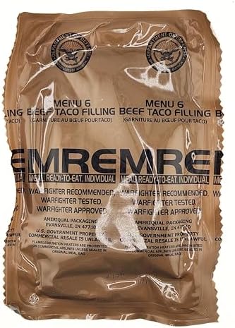 Amazon.com: Genuine Military MRE - Menu 6 Beef Taco with 2026 Inspection Date - MRE Meals Ready ...