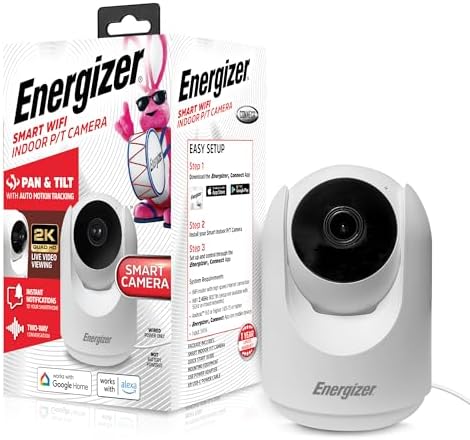 Amazon.com : Energizer Smart 2K Indoor Pan & Tilt Wired Camera, Motion ...