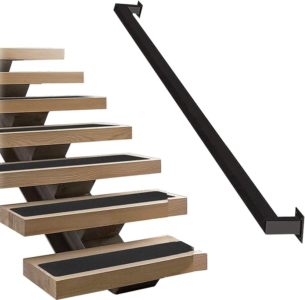 Industrial Square Stair Railing Handrail - Complete Kit, Black ...