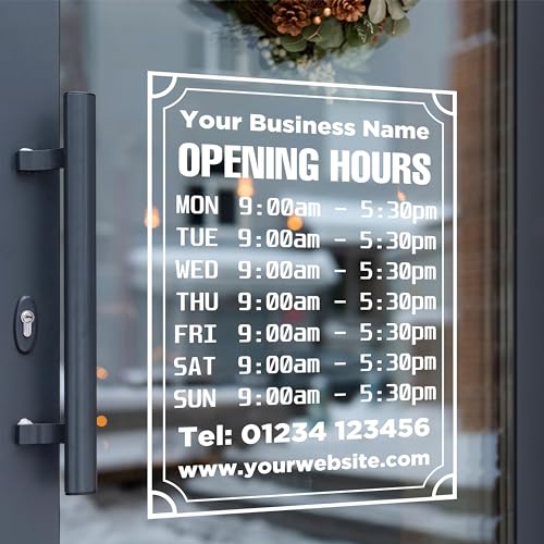 Business Opening Hours Times Shop Window Custom Personalised Vinyl ...