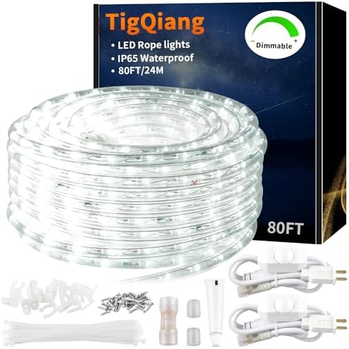 Amazon.com: TigQiang 80ft Led Rope Light, Dimmable Indoor Outdoor LED ...