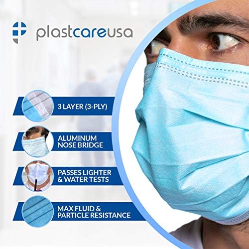 Amazon.com: ASTM Level 2 Blue 3-Ply Earloop Face Masks by PlastCare USA ...