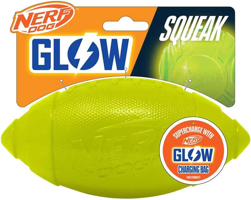 Pet Supplies : Nerf Dog 7in TPR Glow Classic Squeak Football Dog Toy ...