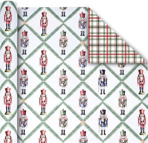 Amazon.com: BIOBROWN Reversible Christmas Wrapping Paper - 17 Inch X 33 ...