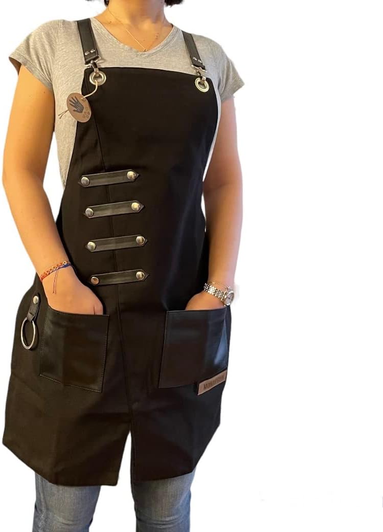 Amazon.com: STUDION-LINE BY FERAY ALPAY Black Designer Apron-Cross Back ...