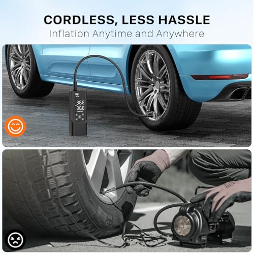Cordless Tyre Inflator Air Compressor, Portable Electric Bike Pump 150 ...